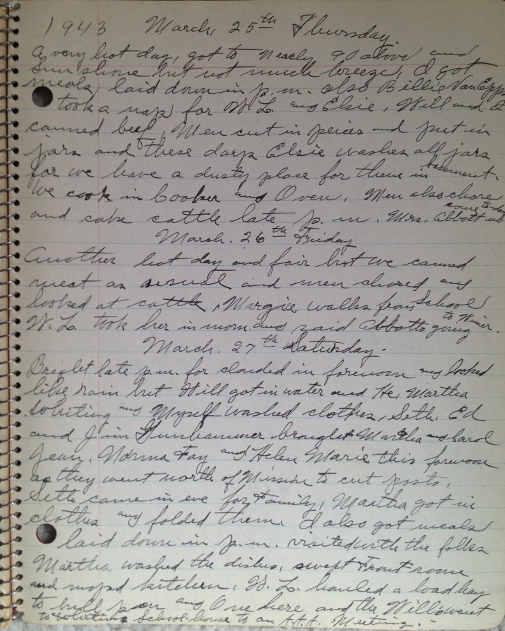 March 25-27, 1943 – Aunt Hattie's Diary